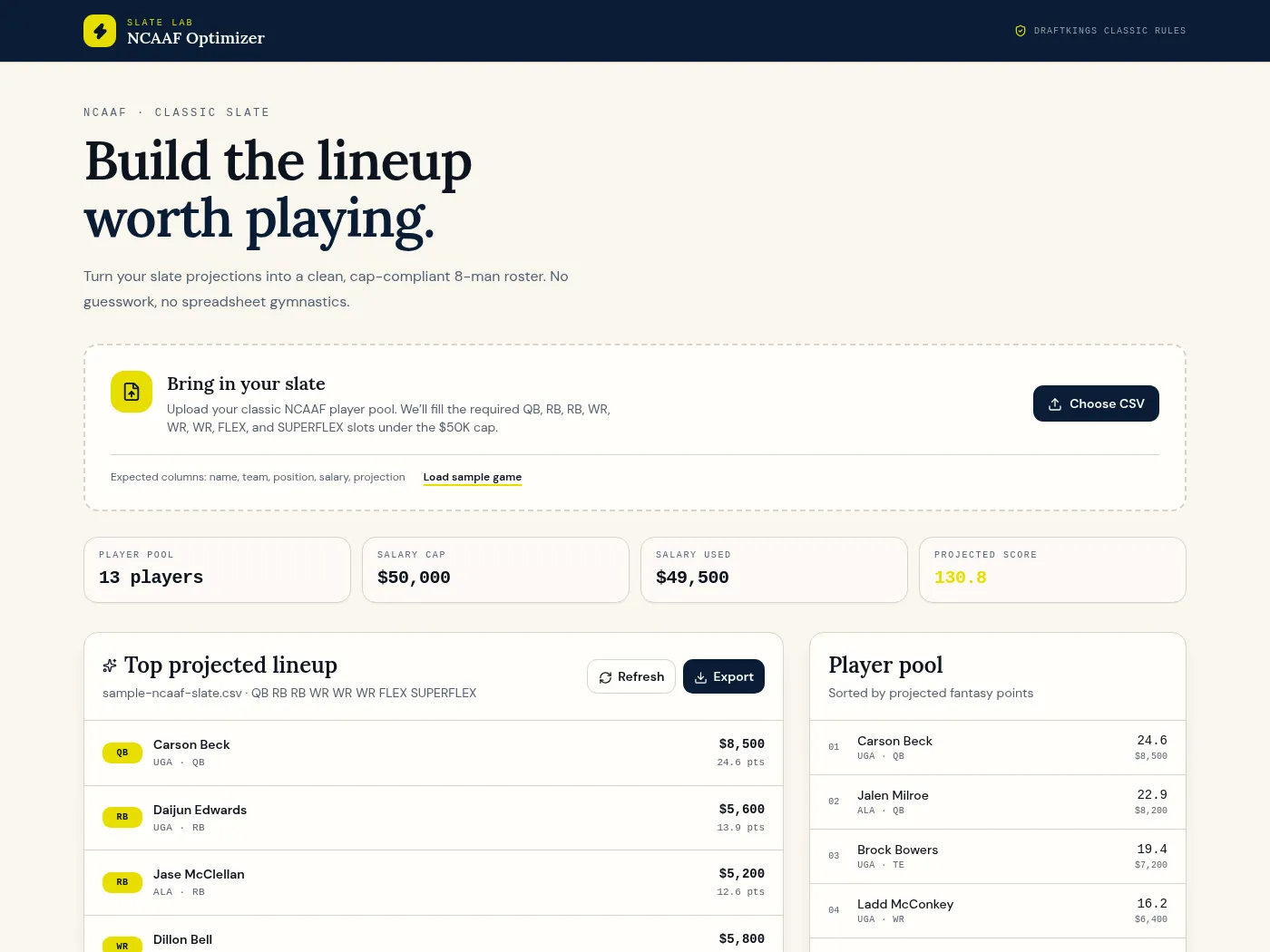 Showdown Lineup Builder