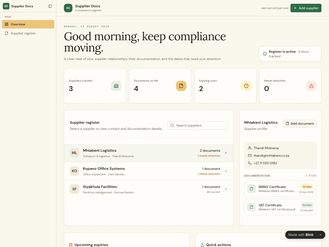 Supplier Docs Dashboard