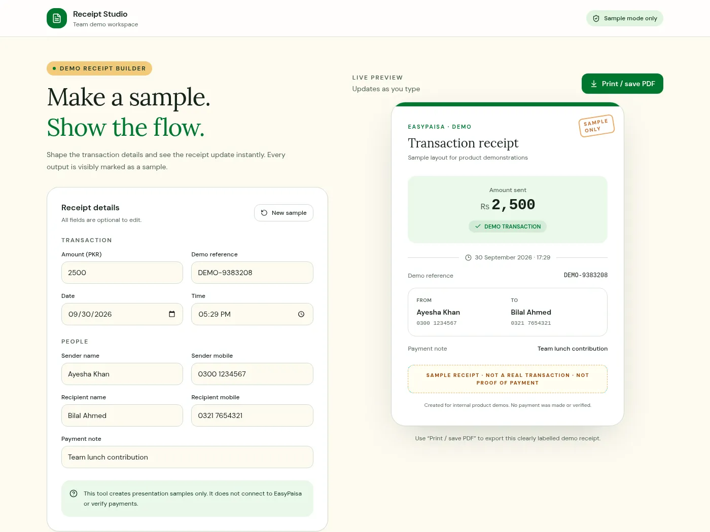 EasyPaisa Receipt Builder