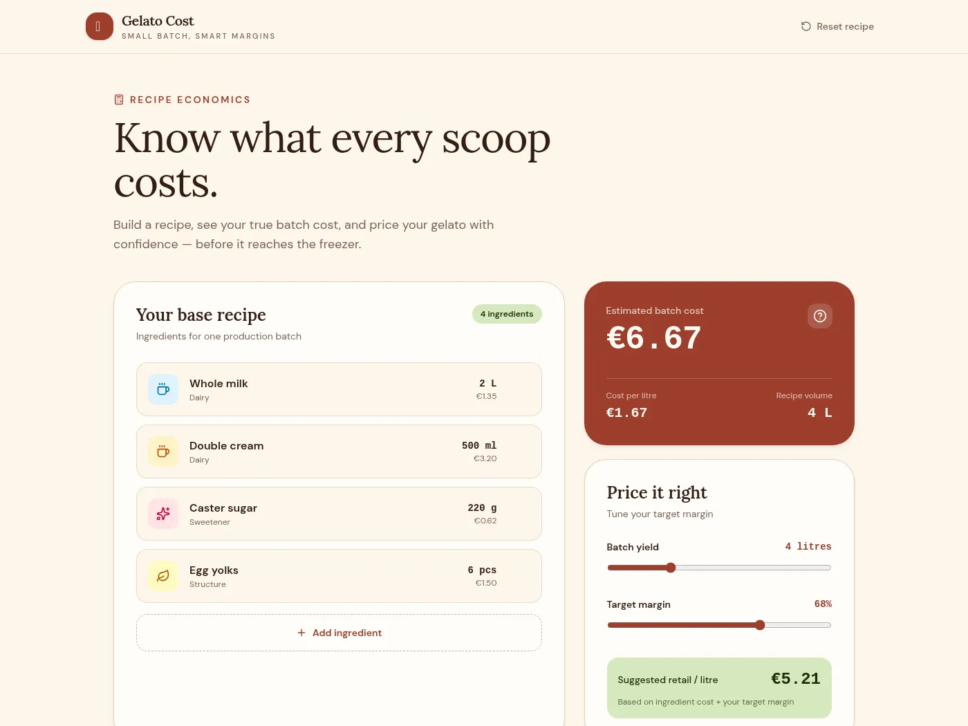 Gelato Cost Calculator