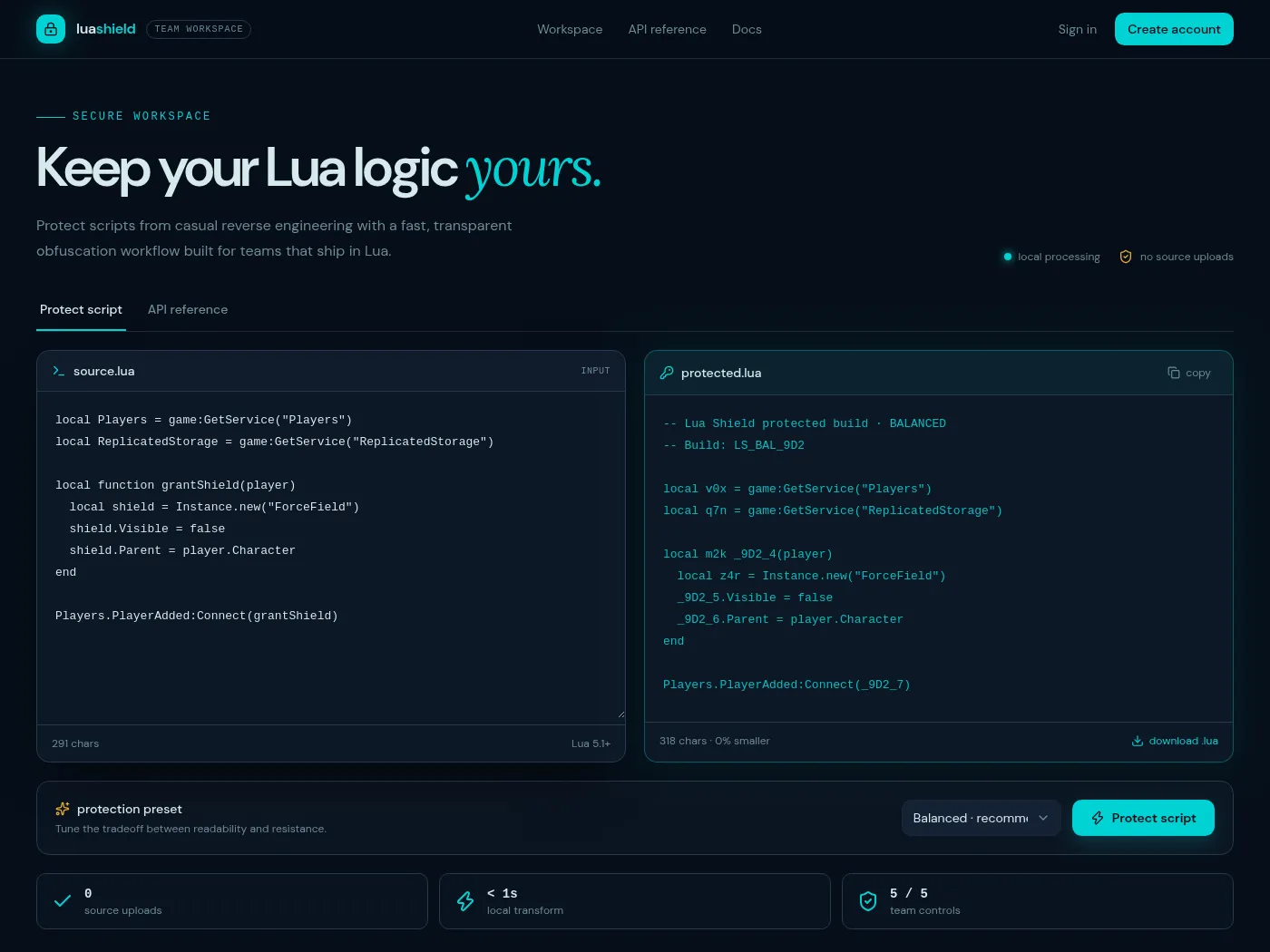 Lua Shield Web Tool