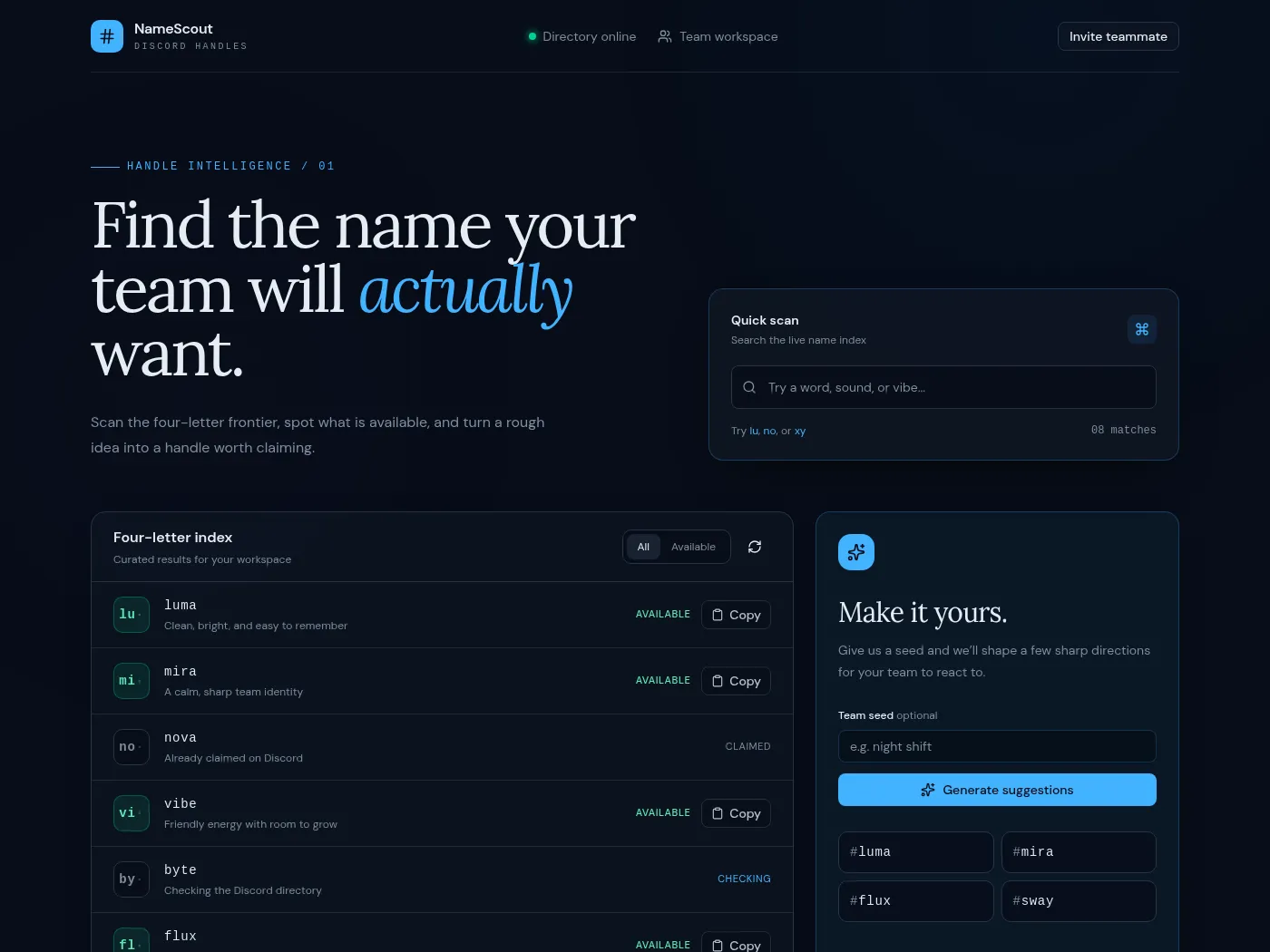 NameScout Discord Handles