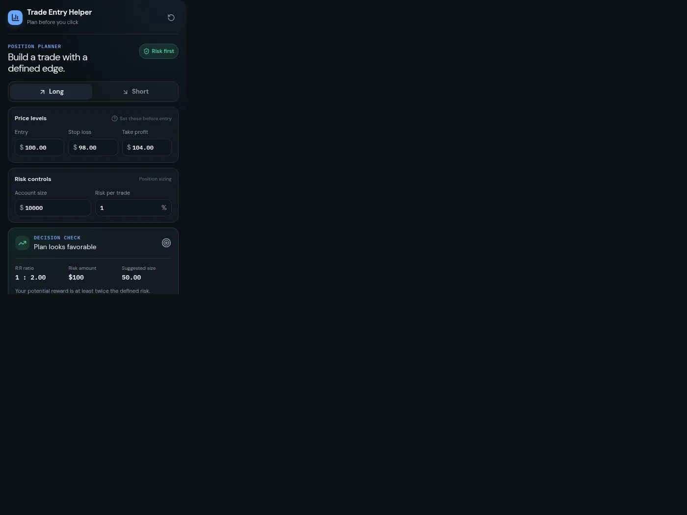 Trade Entry Helper