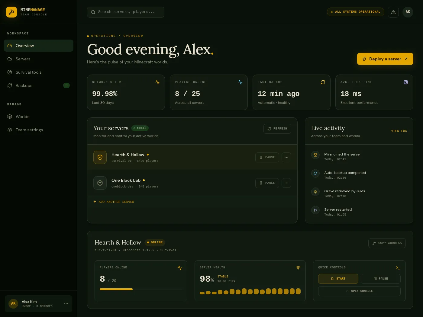 MineManage Web Console