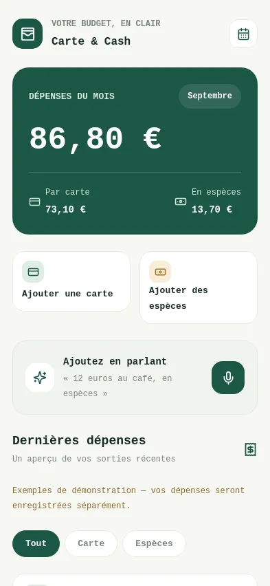 Carte et Cash Dépenses