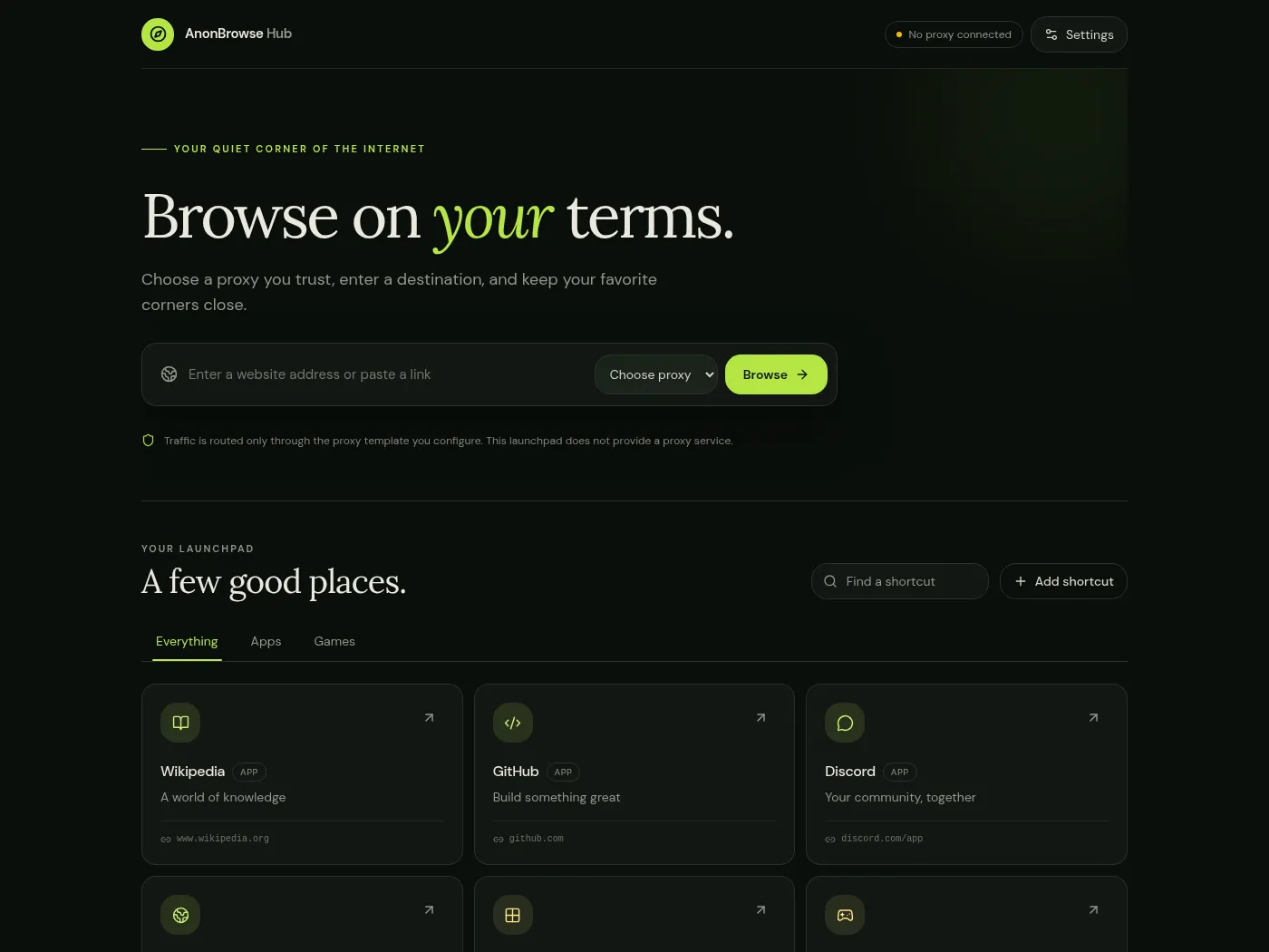 AnonBrowse Hub