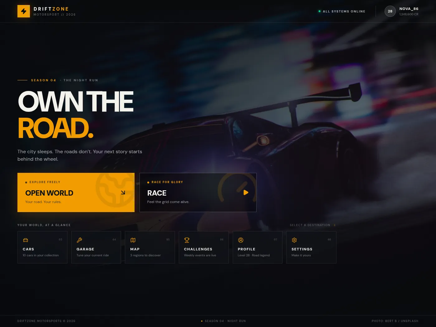 DriftZone Main Menu
