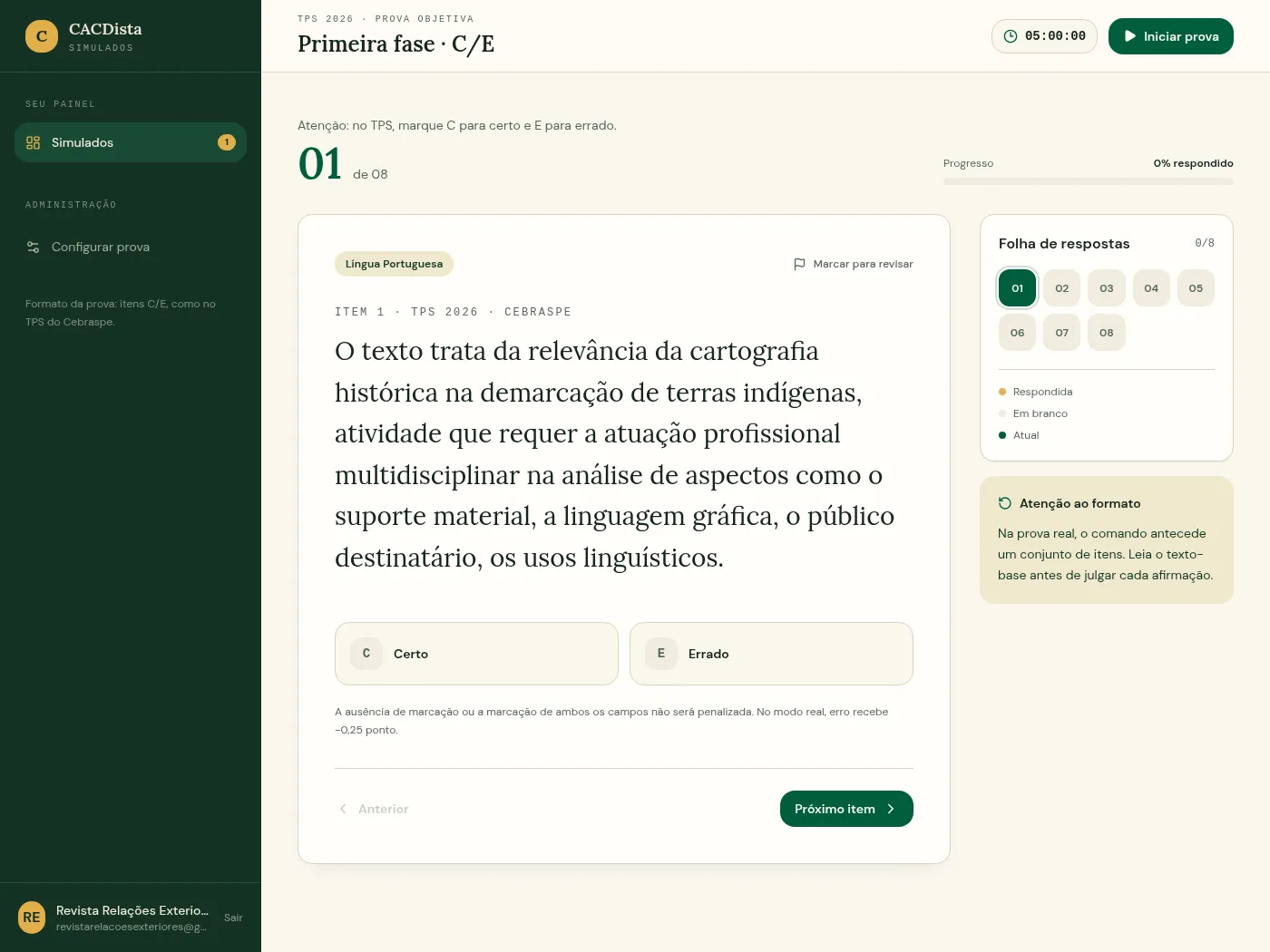 Simulados CACD Prova Painel