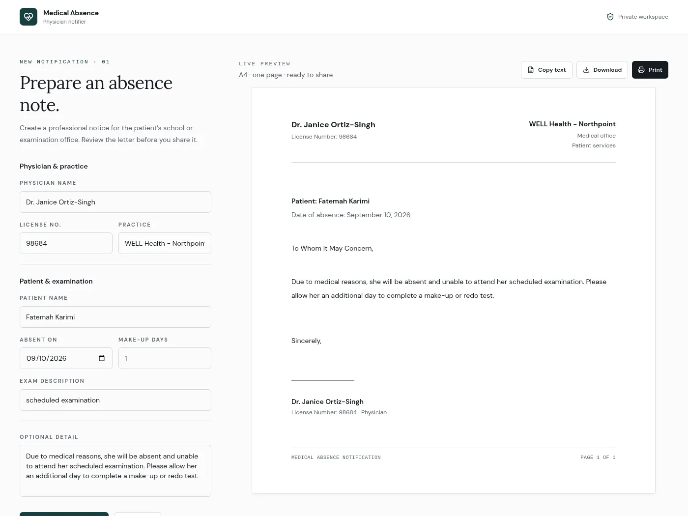 Medical Absence Notifier