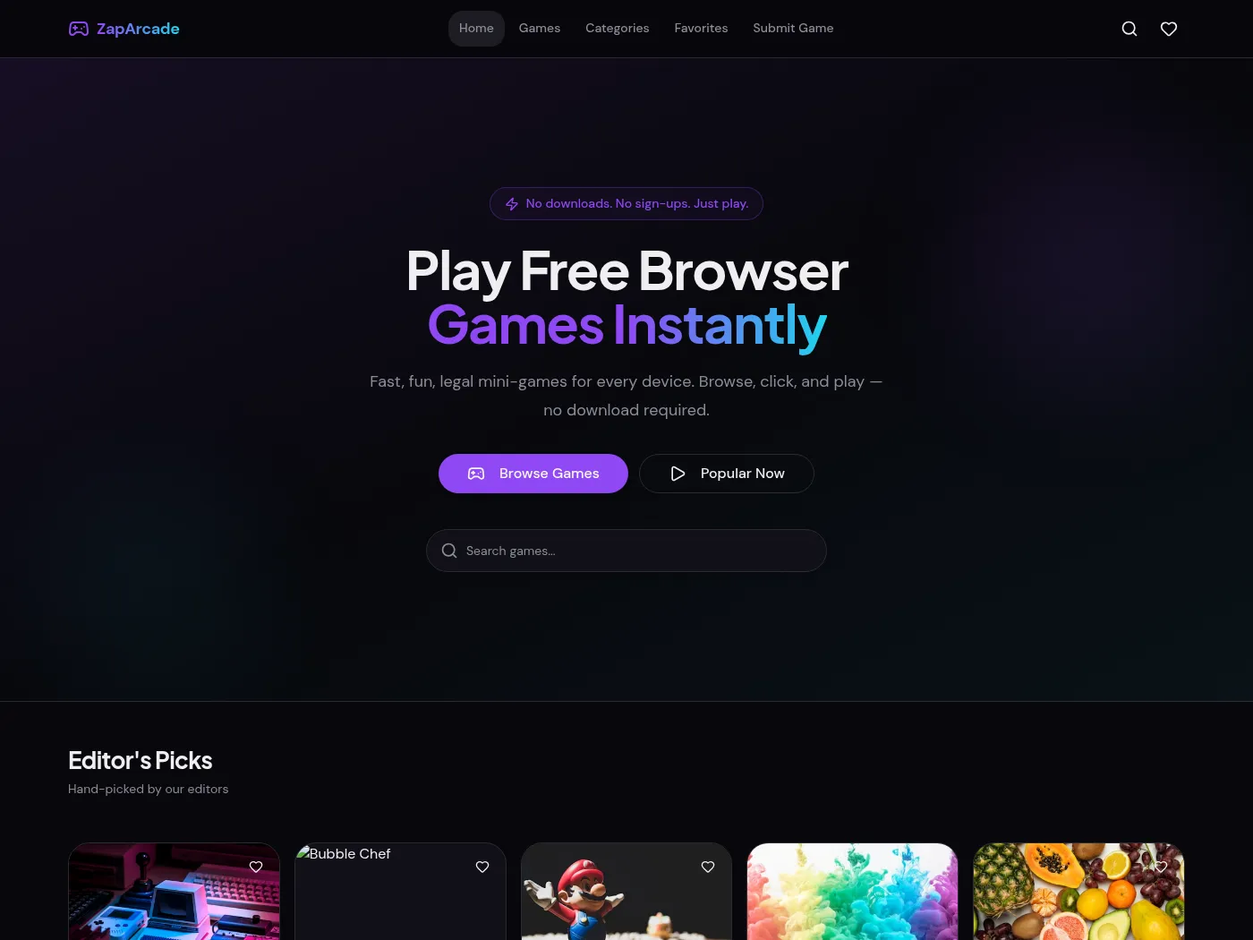 ZapArcade Browser Games Portal