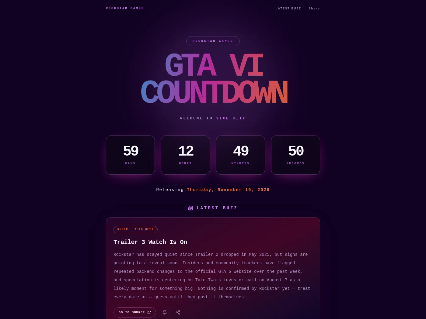 GTA6 Release Countdown Hub