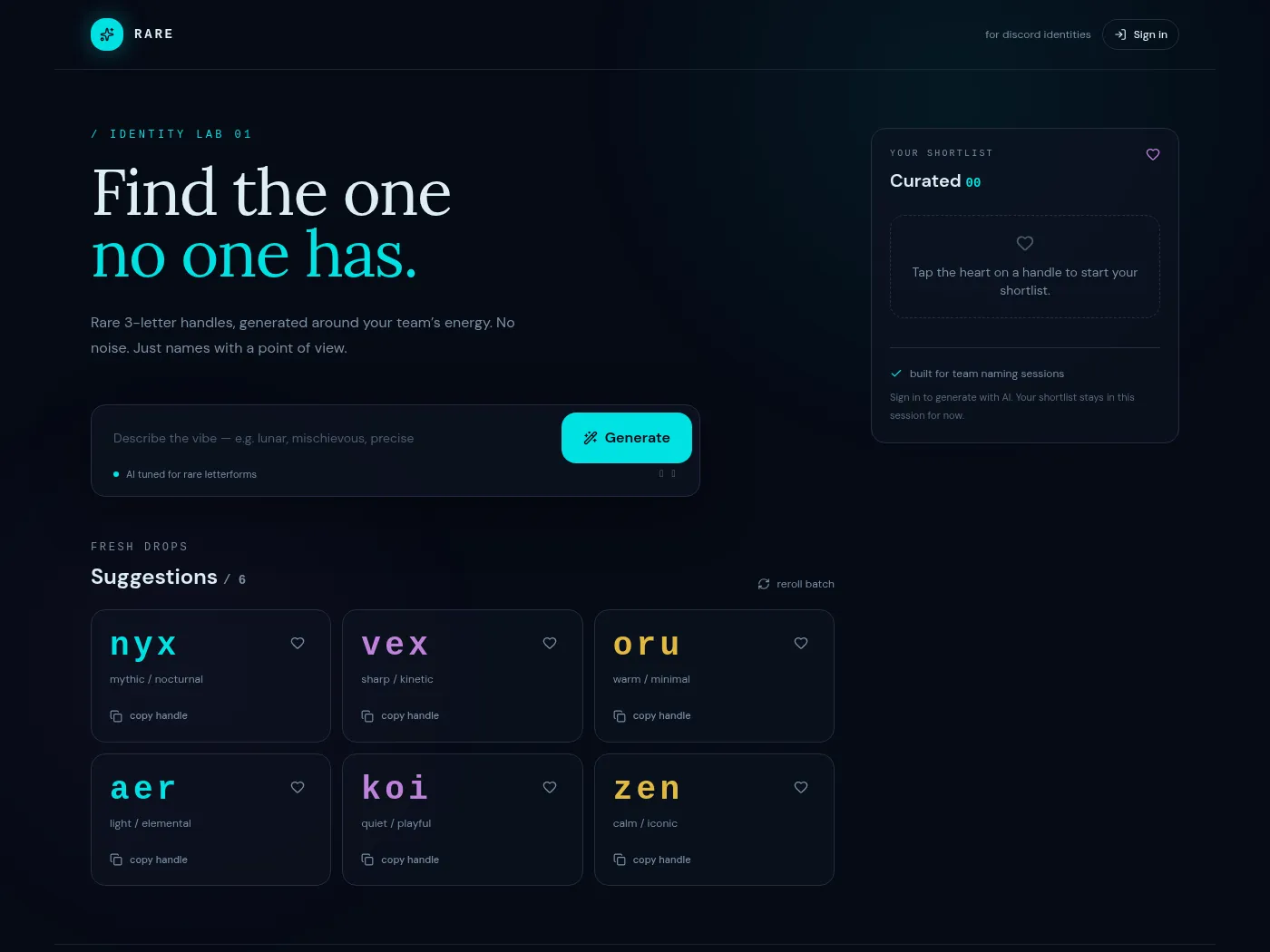 Rare Username Generator