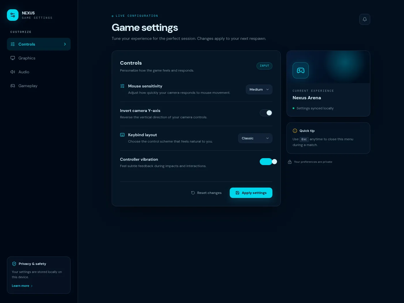 Roblox Game Settings UI