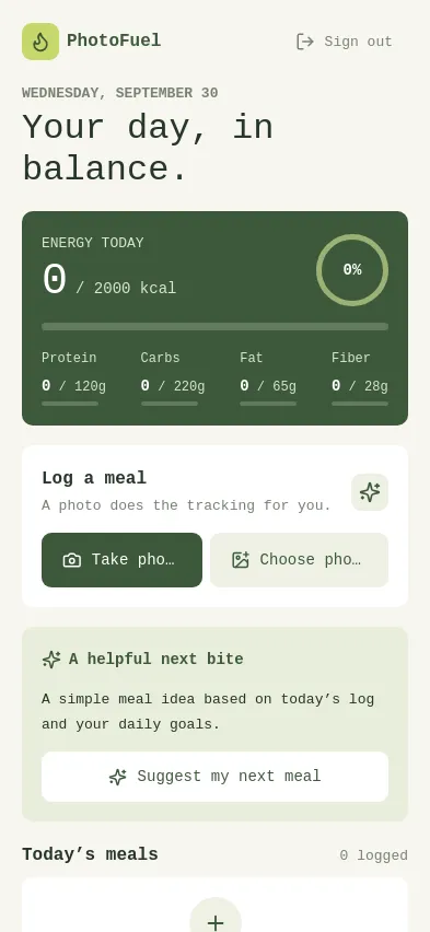 PhotoFuel Nutrition App