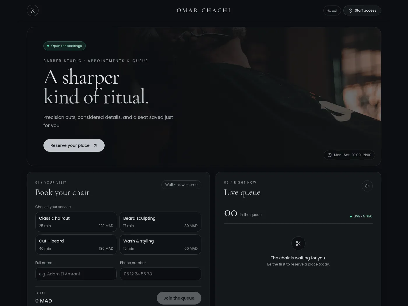 OMAR CHACHI Booking Platform