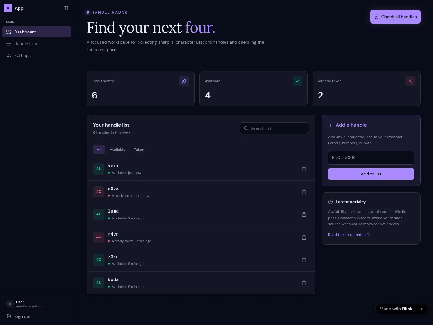 Discord Handle Dashboard