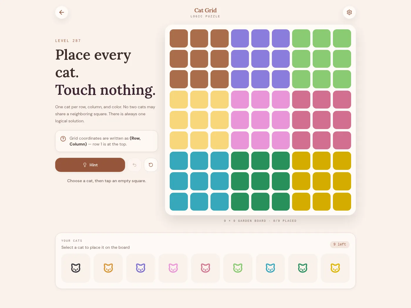 Cat Grid Logic Game