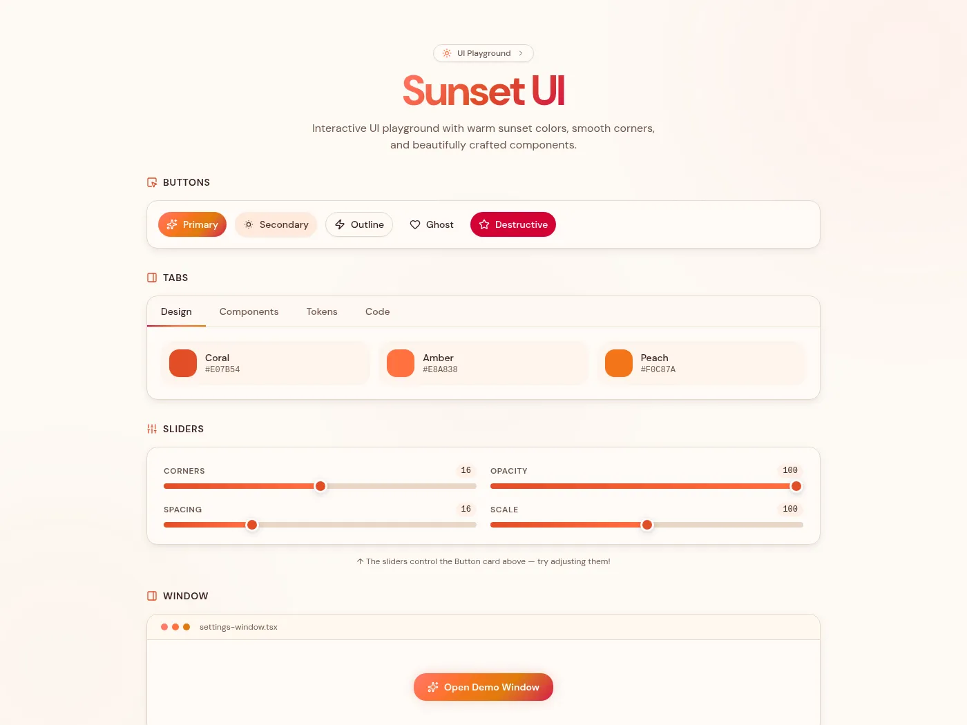 Sunset UI Playground