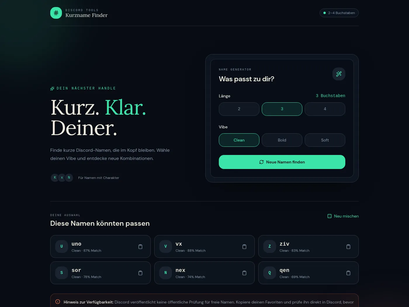 Kurzname Finder