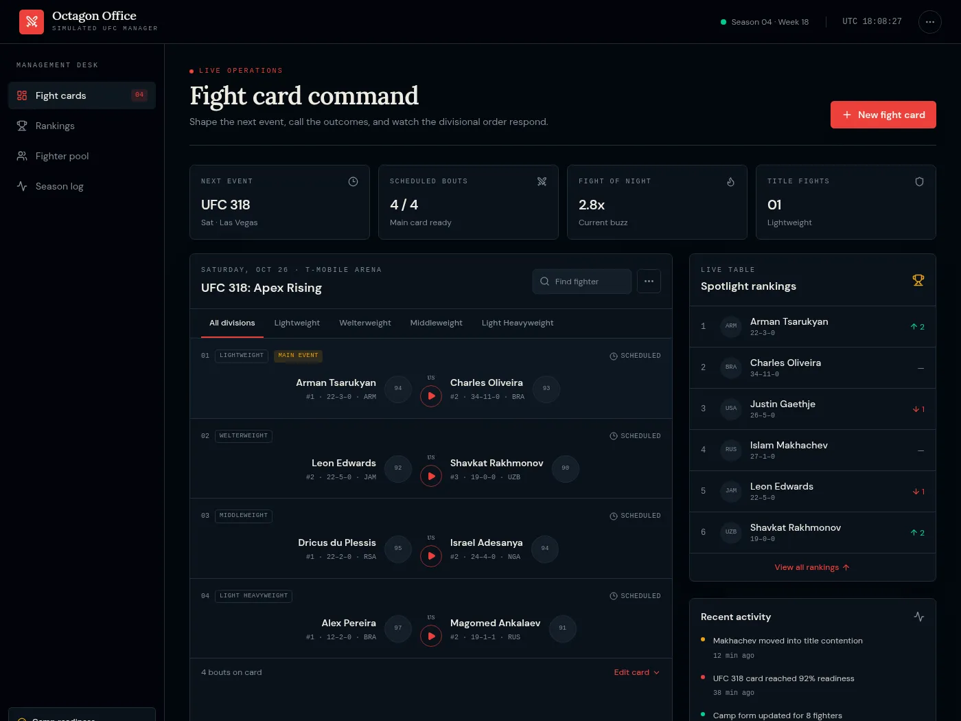 Simulated UFC Manager