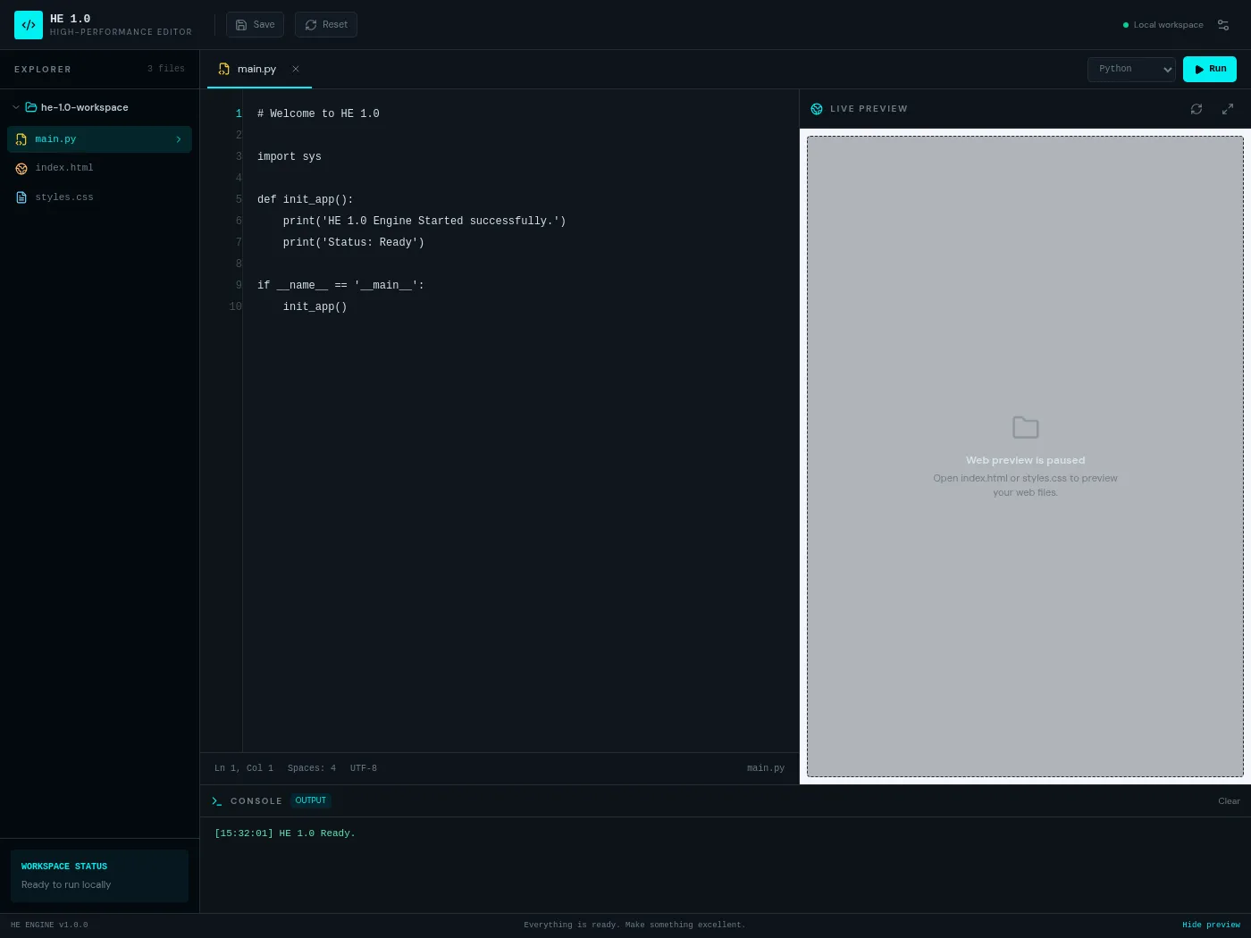 HE 1.0 Code Editor