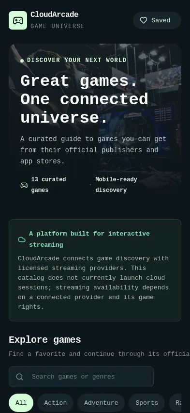 CloudArcade Game Catalog