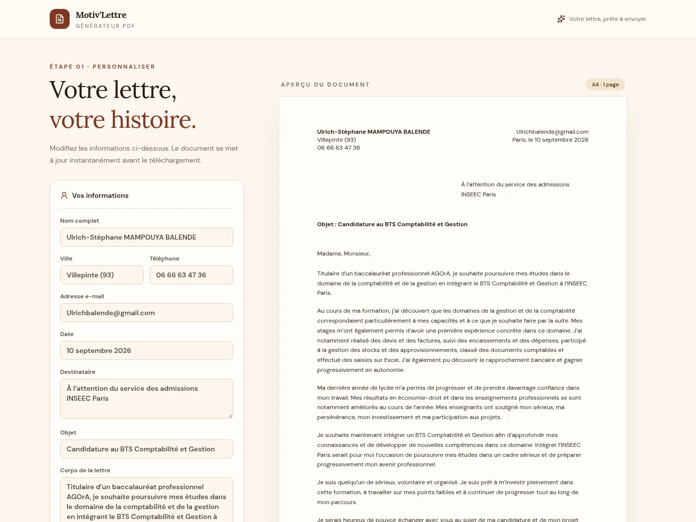 Motivational Letter PDF Generator