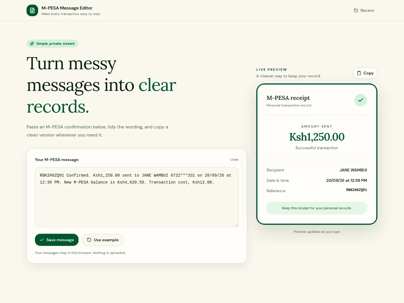 Mpesa Message Editor