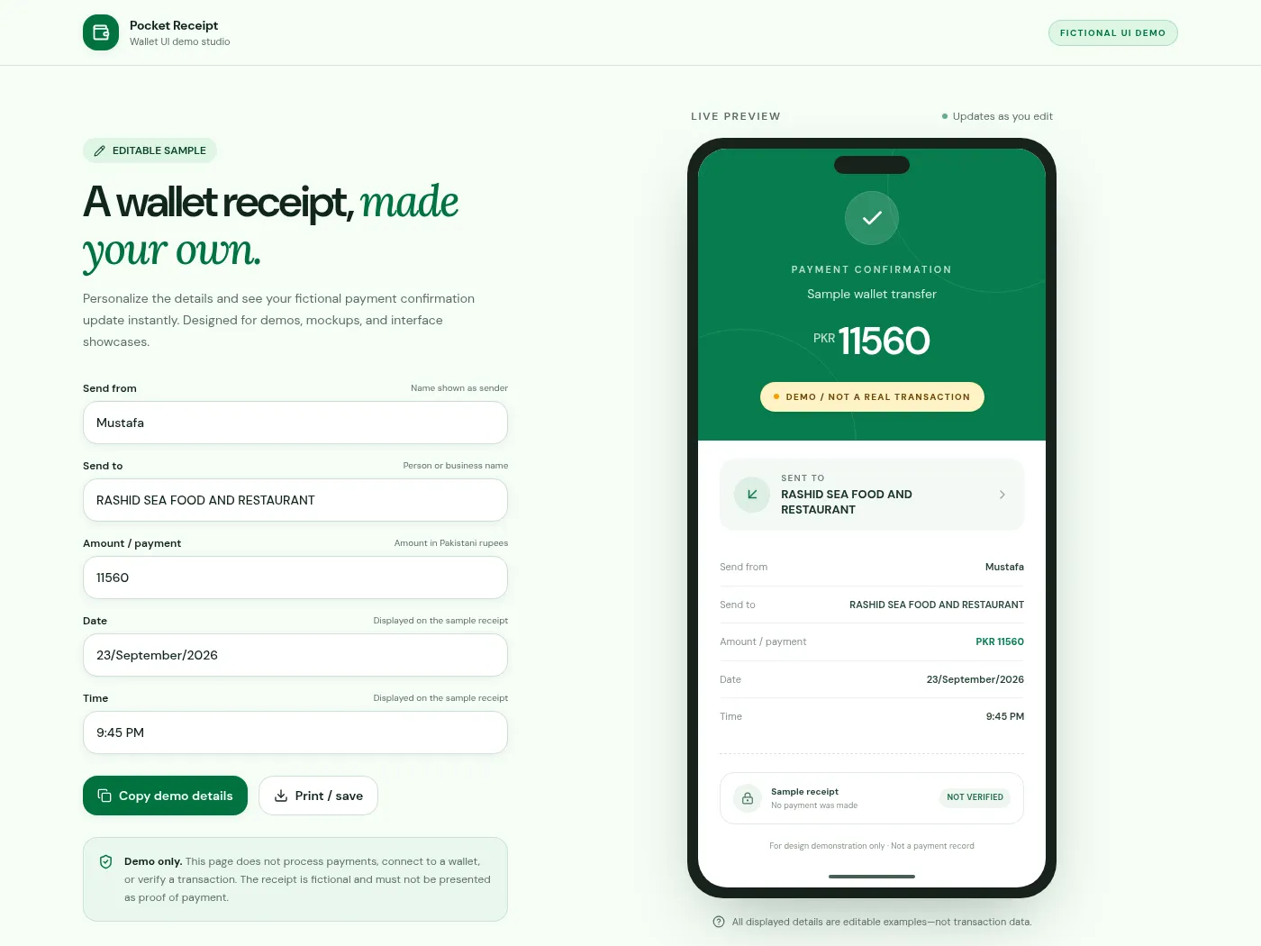 Wallet Demo UI
