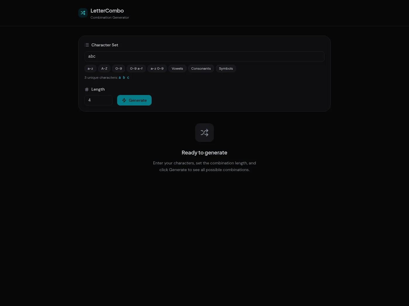 LetterCombo Generator