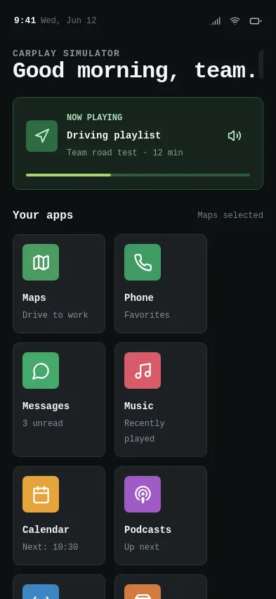 Simulated CarPlay Dashboard
