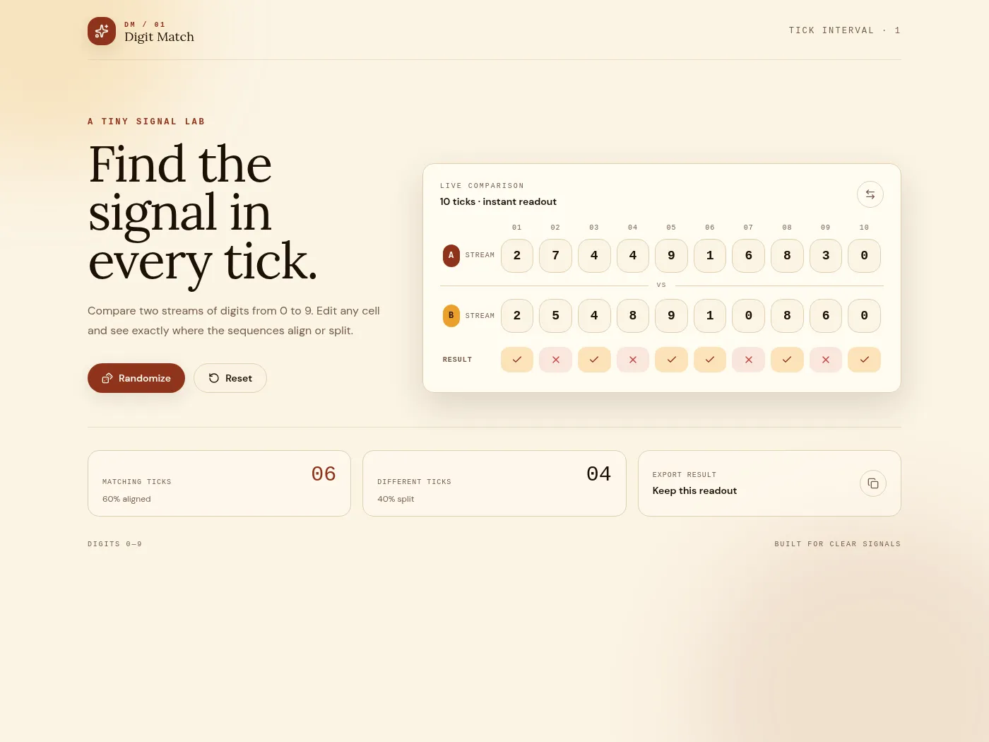 Digit Match Diff Tool