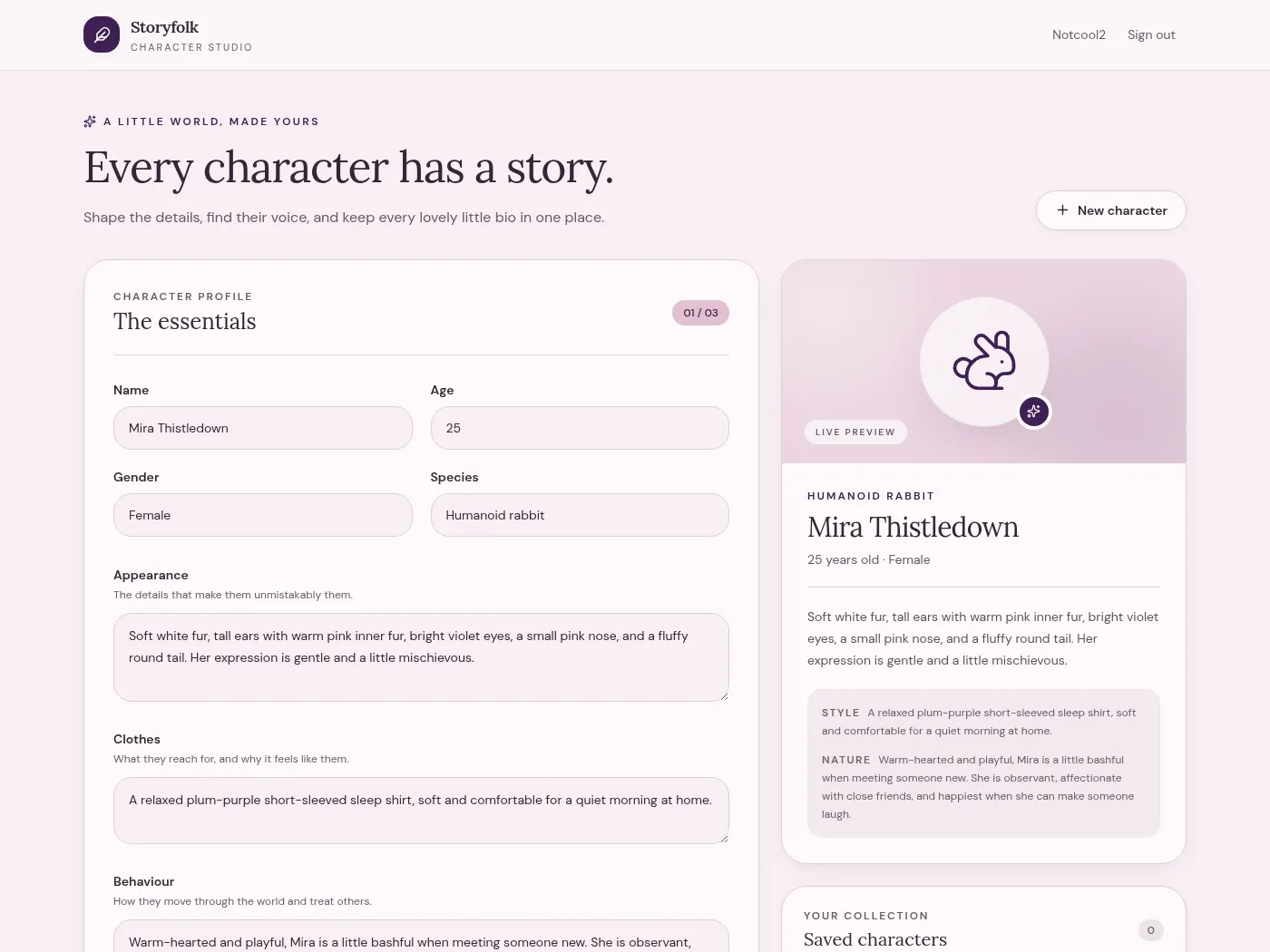 Anthro Character Bio App