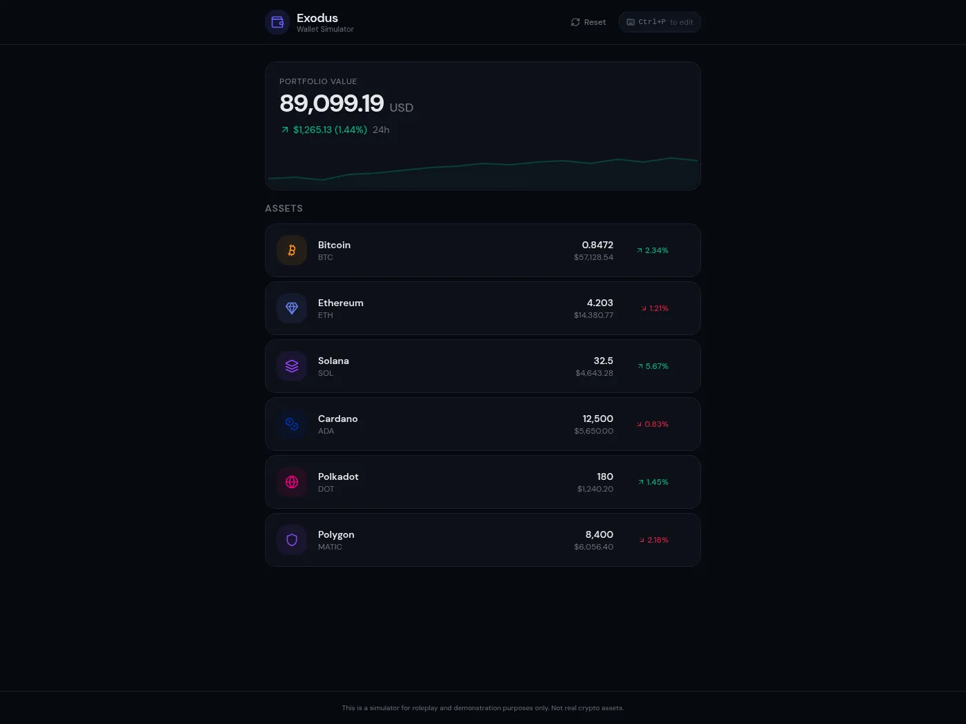Exodus Wallet Simulator