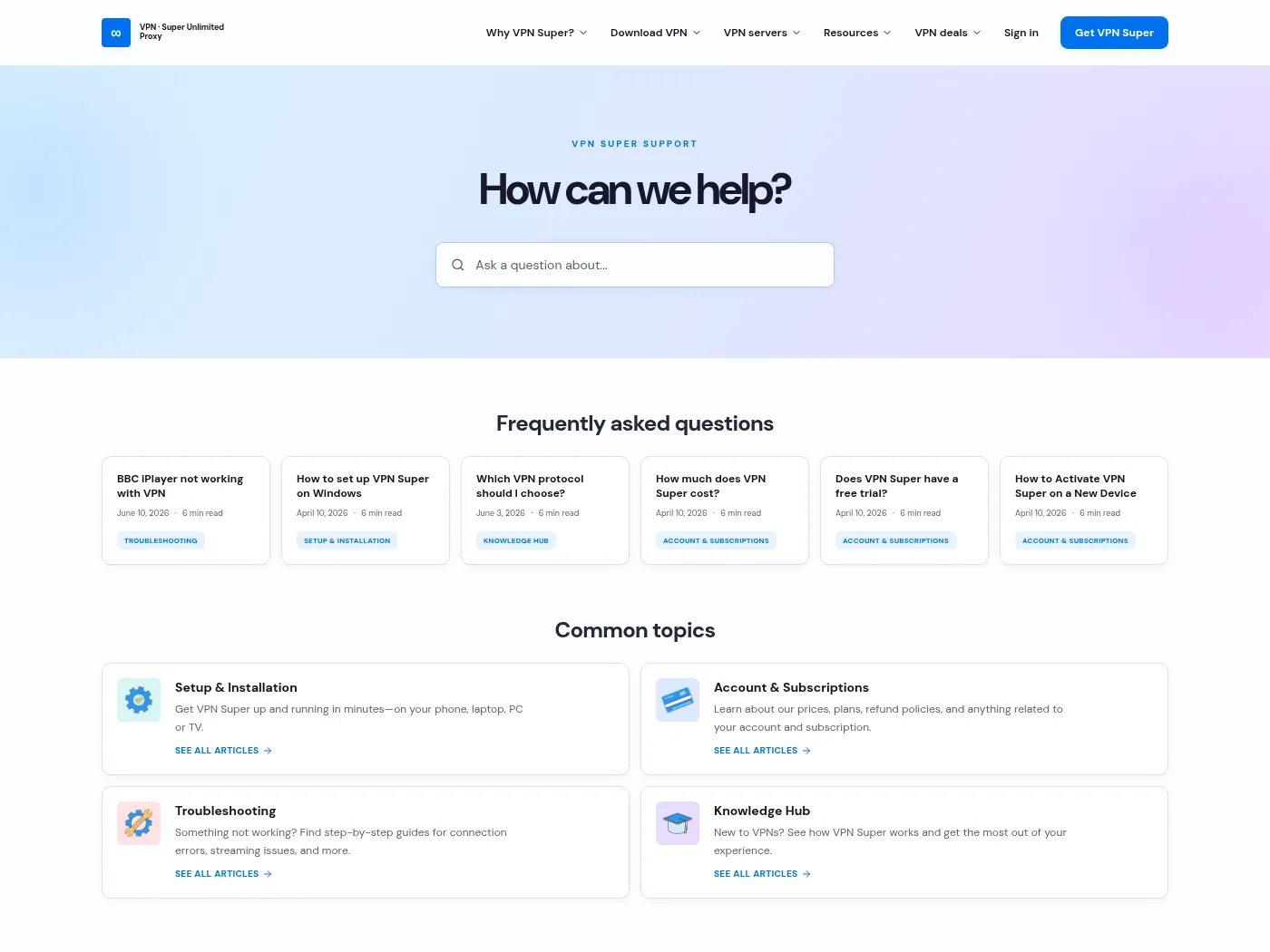 VPN Super Support Hub