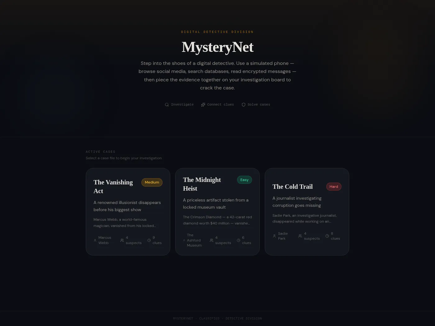 MysteryNet Detective Game