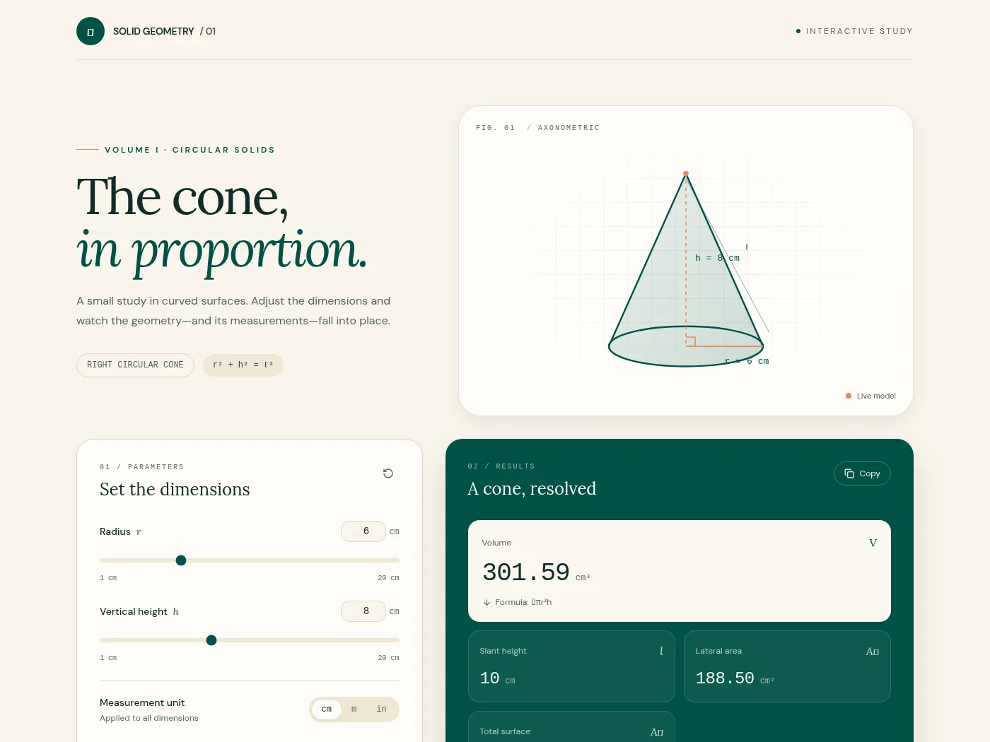 Cone Dimension Calculator