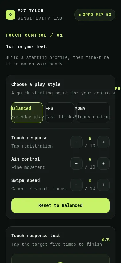 Oppo F27 5G Sensitivity Tool