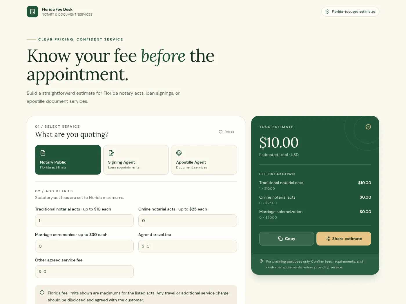 Florida Notary Fee Calculator