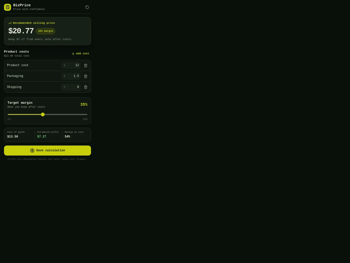 BizPrice Calculator