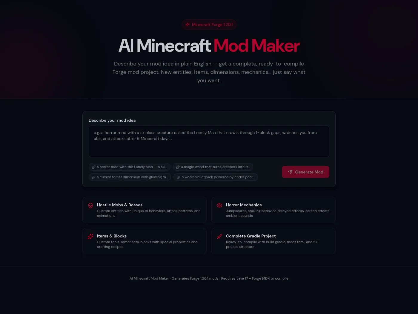 AI Minecraft Mod Maker