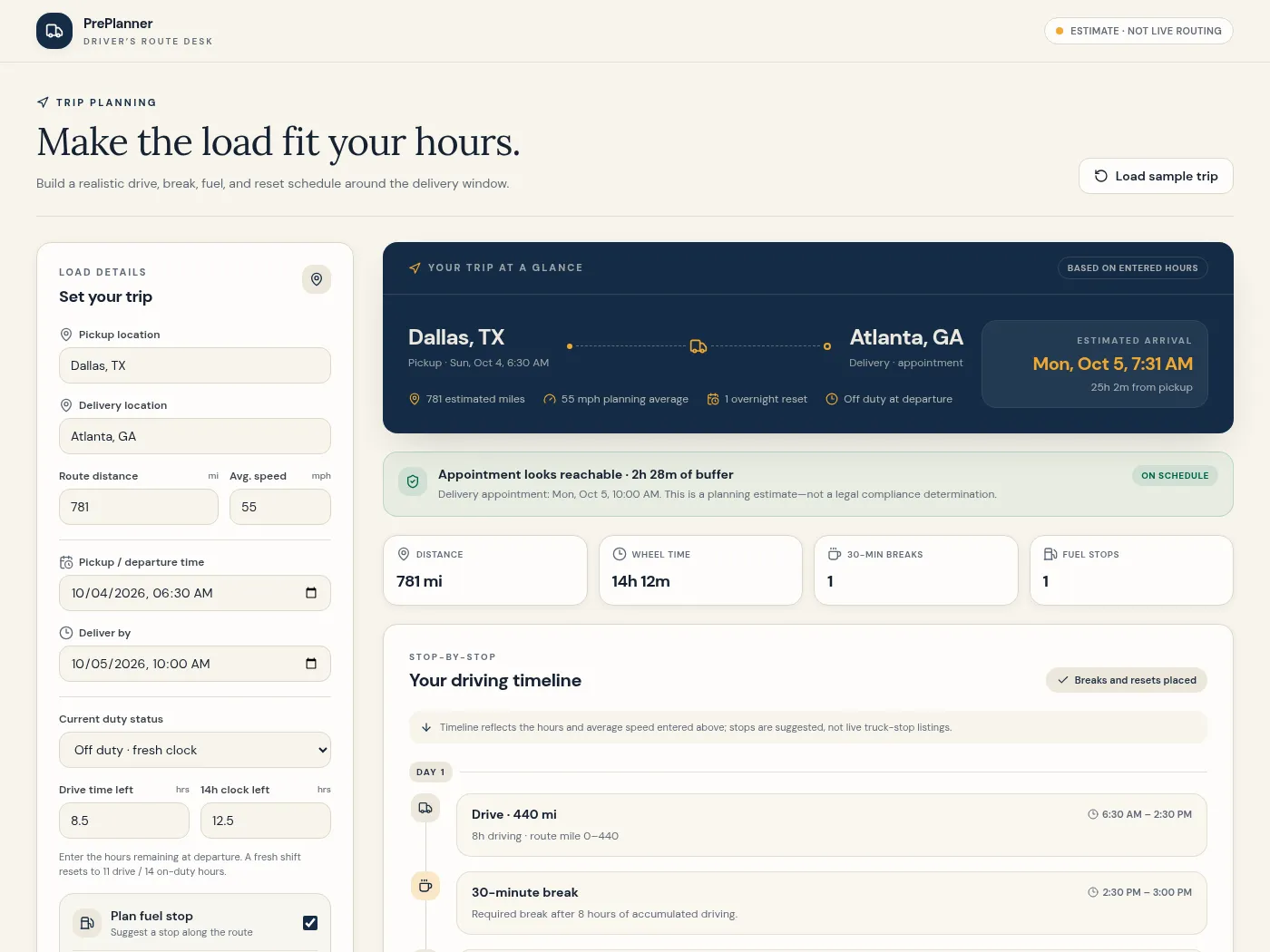 PrePlanner for Truck Drivers