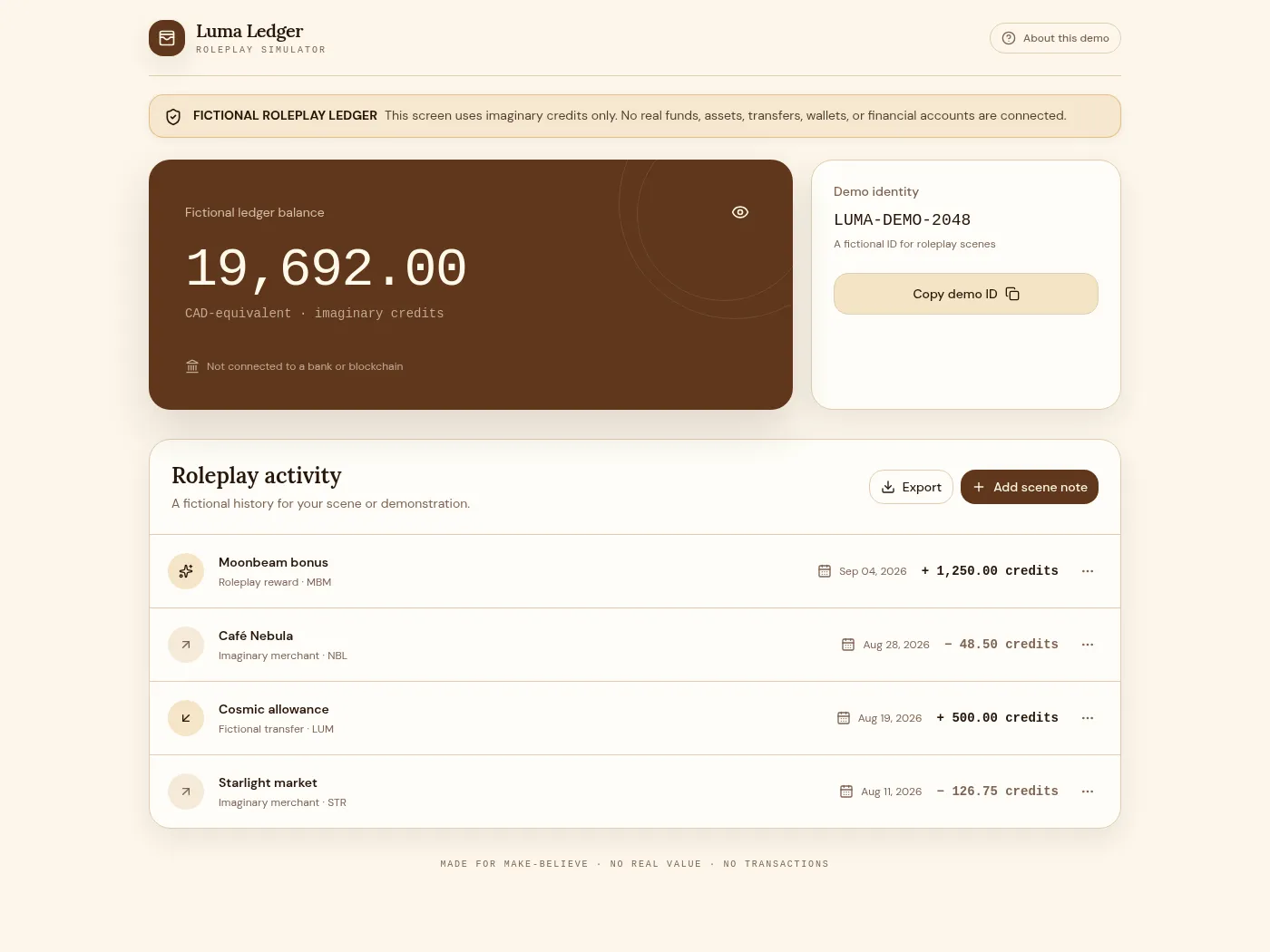 Larp Wallet Simulator
