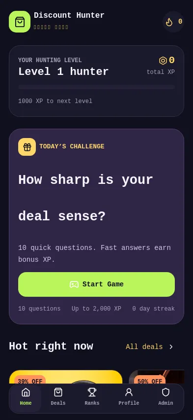 Discount Hunter Quiz App