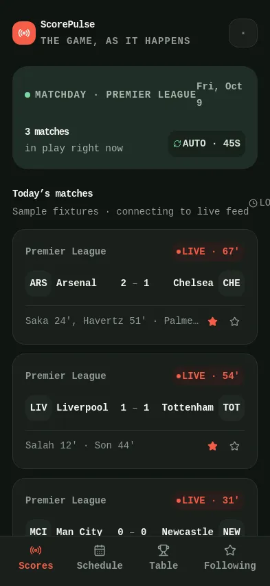 ScorePulse Live Sports App