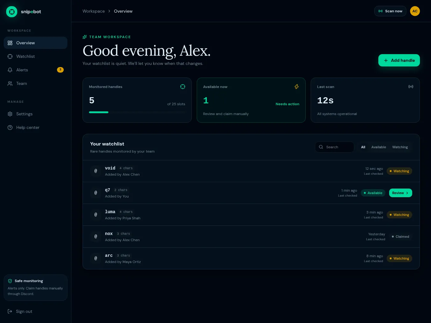 Discord Name SnipeBot