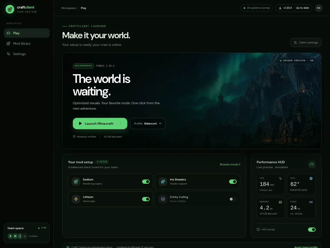 CraftClient UI