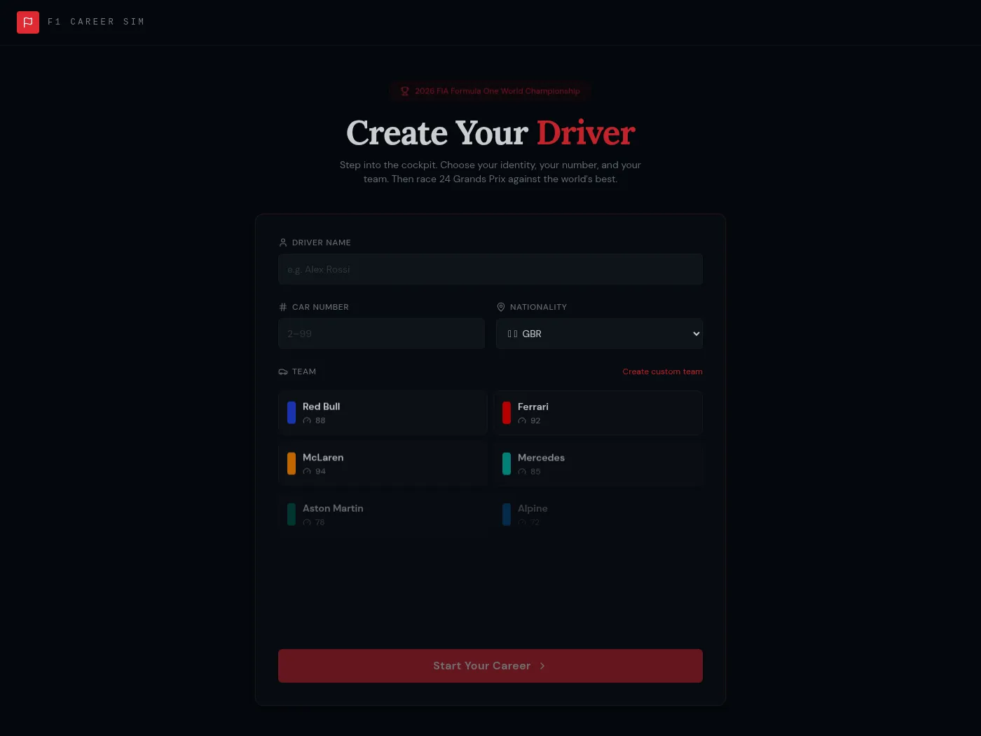F1 Driver Career Simulator