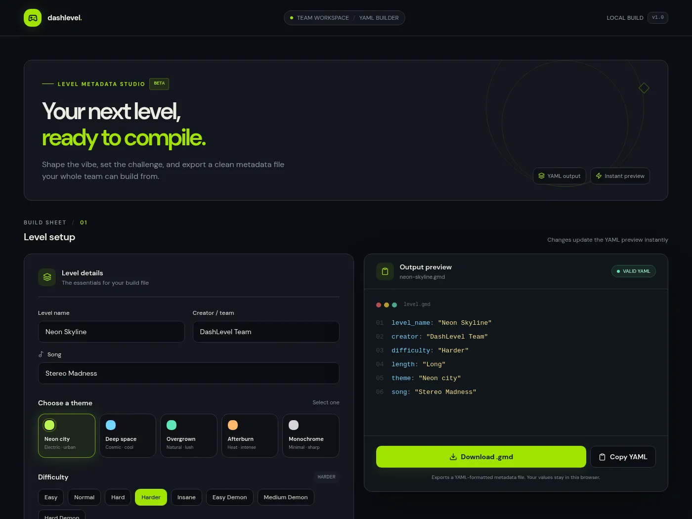 DashLevel YAML Builder