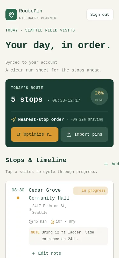 RoutePin Organizer